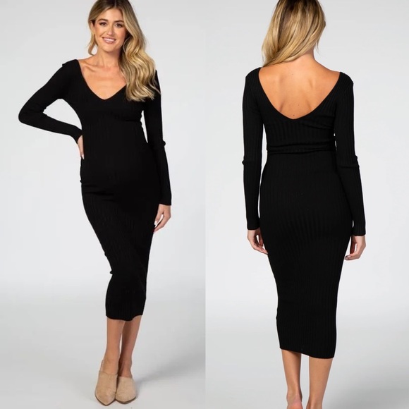 Hera Collection | Dresses | Hera Black Vneck Ribbed Knit Long Sleeve ...
